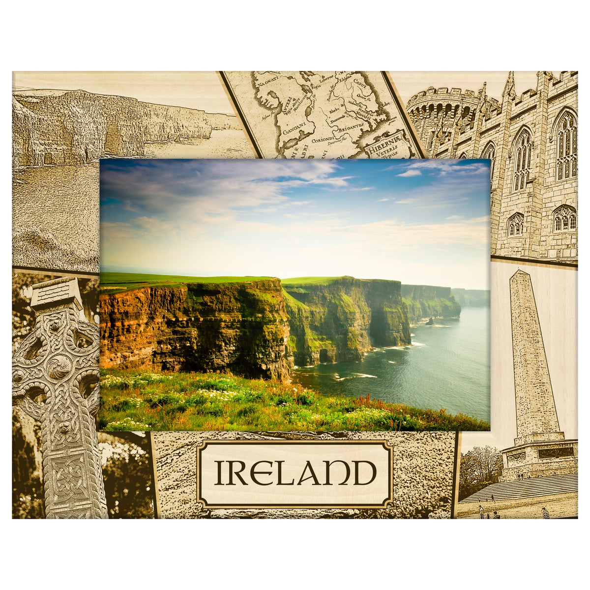 Engraved Alderwood Frame - A-FRM_-1-0005 - Ireland Celtic Cross Destin ...
