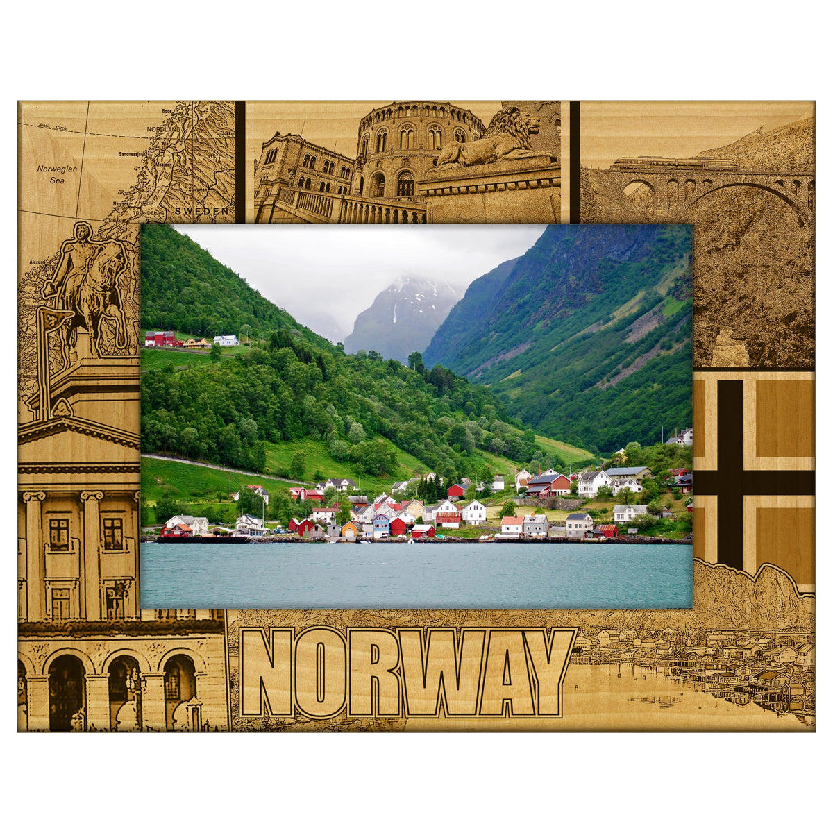 Engraved Alderwood Frame - A-FRM_-1-0658 - Norway Destination Collage ...